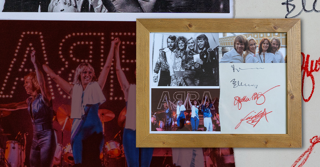 Für ABBA-Fans: Von allen vier Stars original signierte Collage