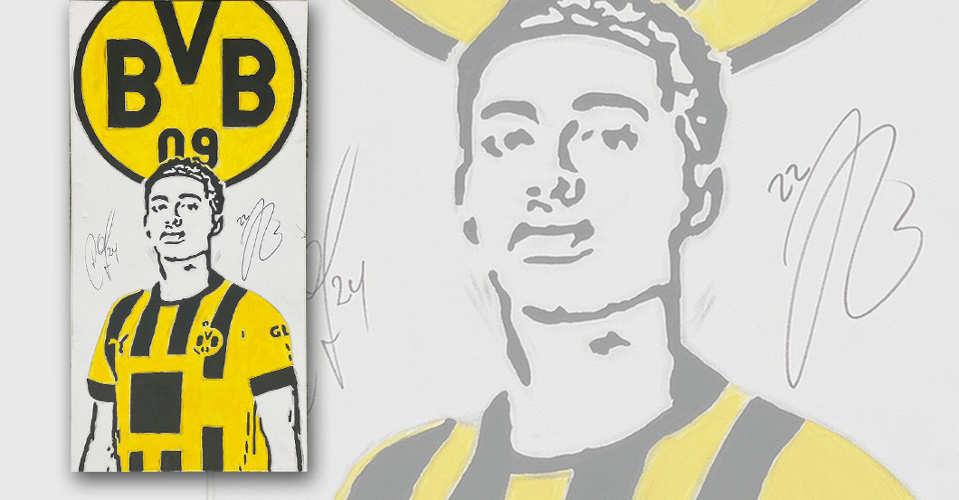 BVB-Star Jude Bellingham signiert einmaliges Gemälde