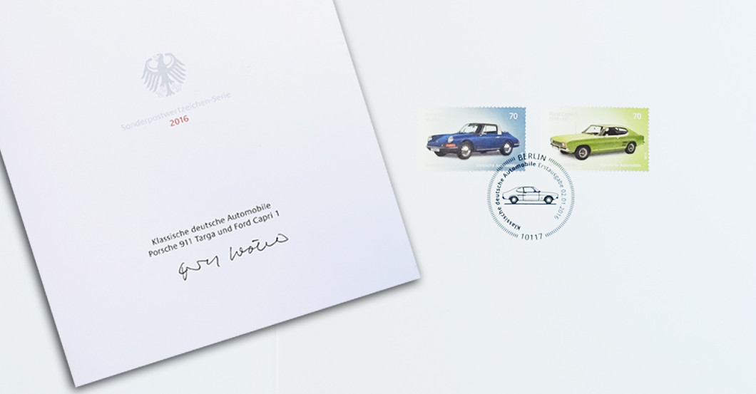 Special Stamps "Classical German Cars" with Gerhard Schröder's Signature