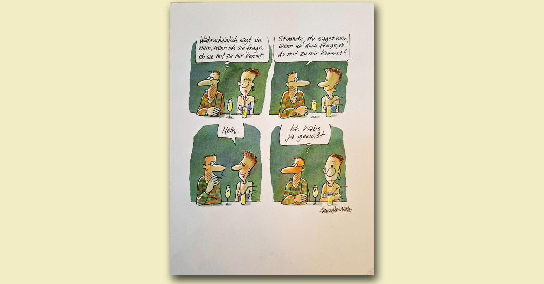 Handgezeichneter Original-Cartoon von Erich Rauschenbach