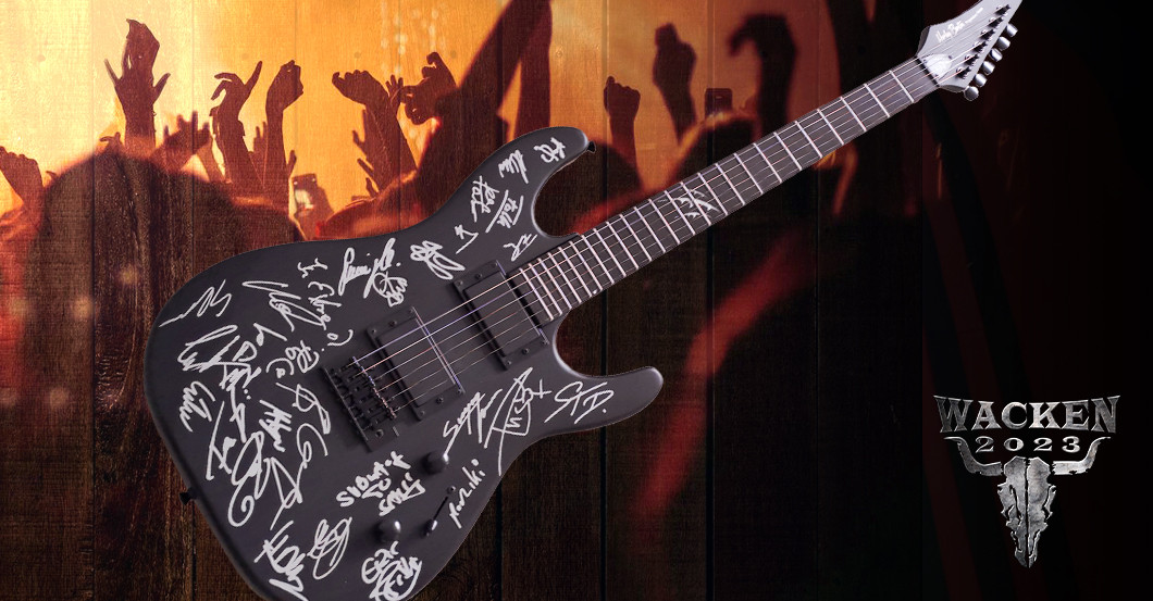 To the Wacken Open Air: Electric Guitar Signed by four Metal Bands
