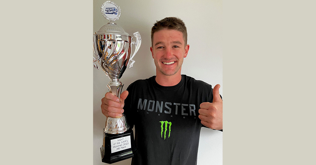 Motocross Star Harry Bink Signs "Night of the Jumps" Trophy