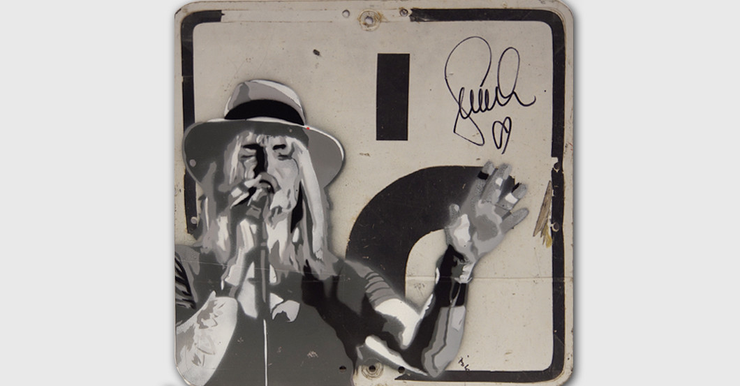 Artwork on a Road Sign Autographed by Sarah Connor