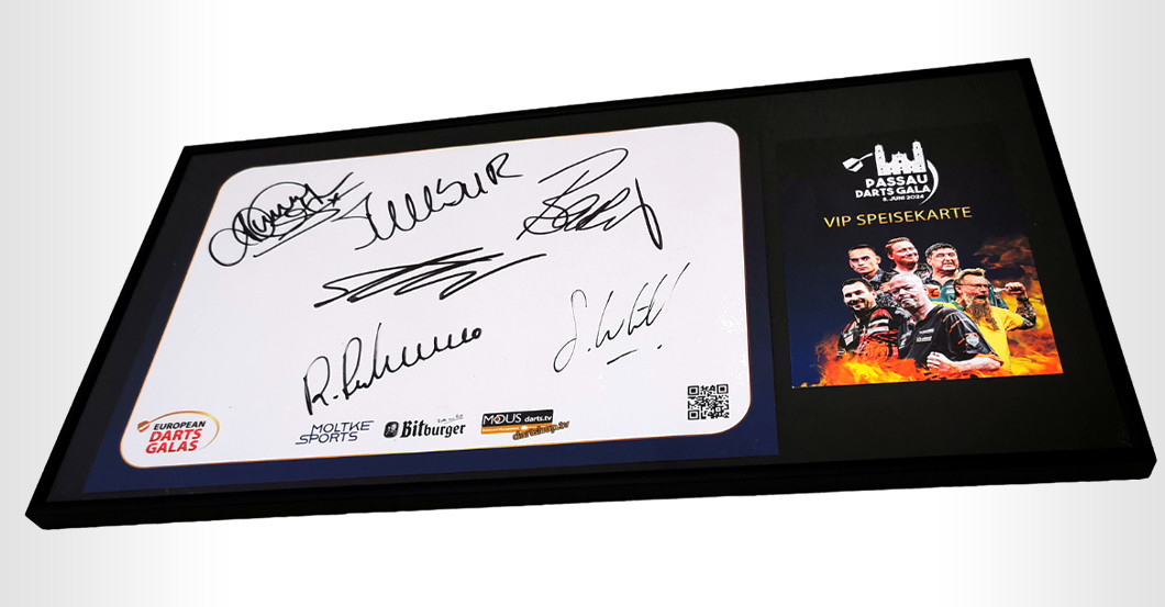 Von der PDC-Darts-Gala: Darts-180-Schild signiert von den Stars!