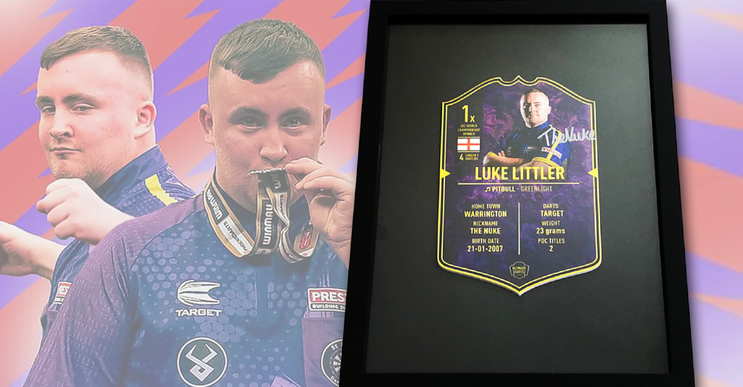 For the Darts World Cup final: Luke Littler's signed darts card