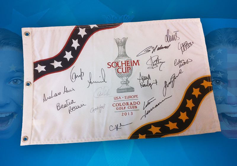 Signierte Pin Flag vom siegreichen Solheim Cup Team 2013